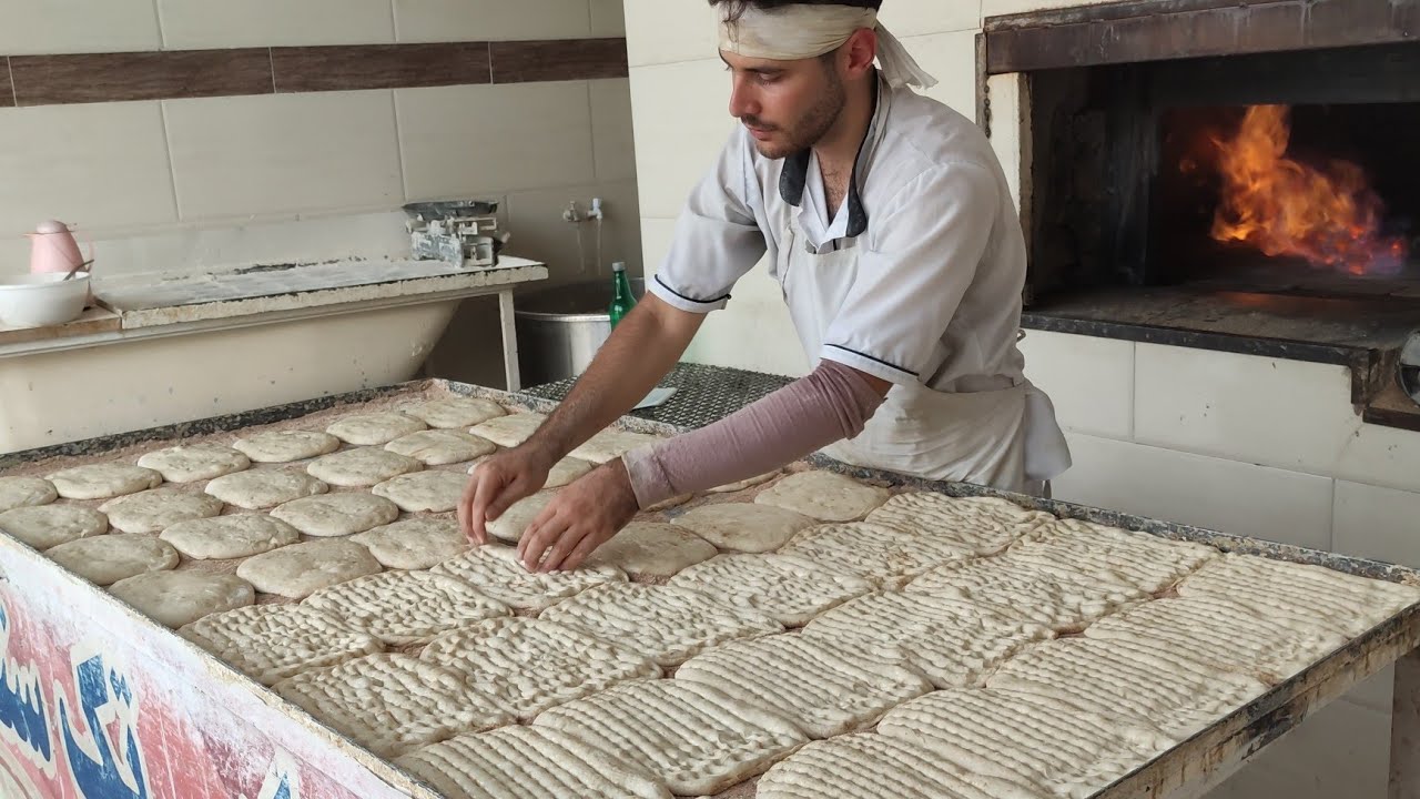 Baking Bread | Baking Iranian Bread | Cooking Barbari Bread in Tehran ...