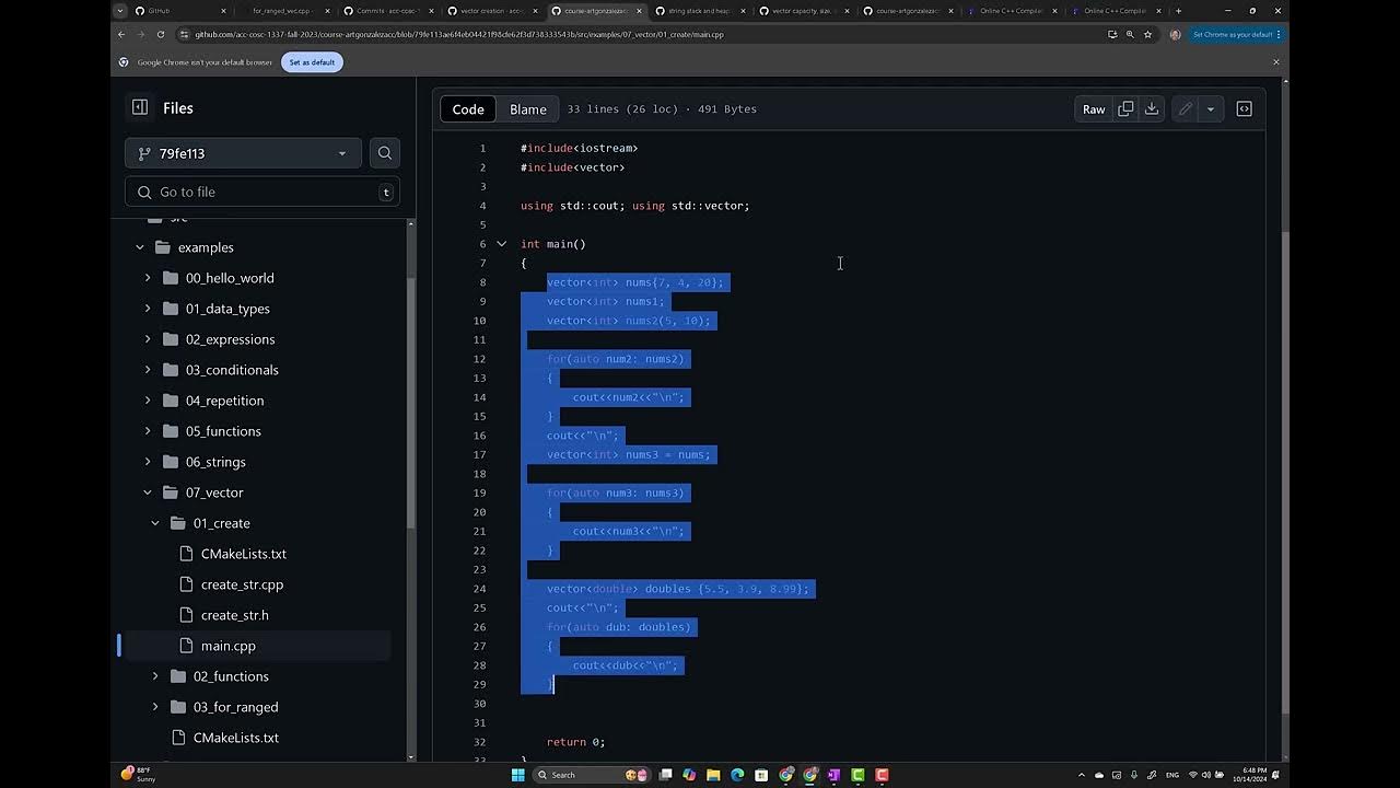 101424 COSC 1337 C++ vector creation - YouTube