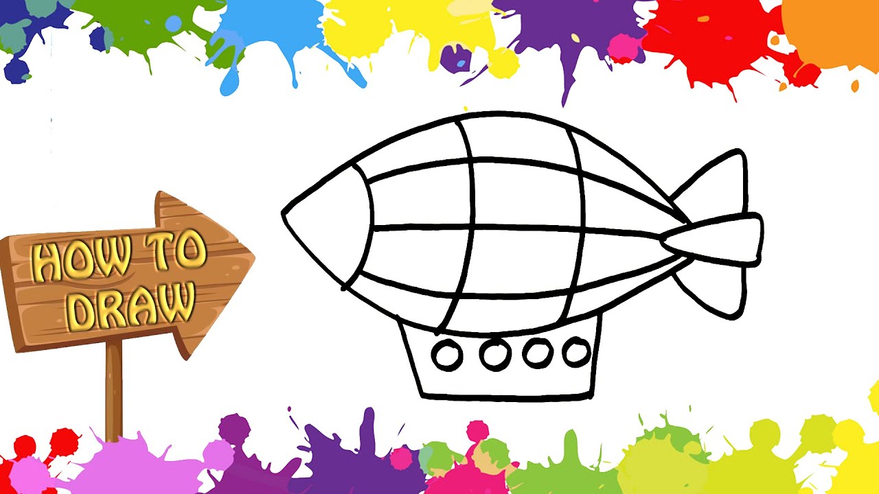 Zeppelin drawing | Drawing zeppelin | Airship | How to draw an airship ...