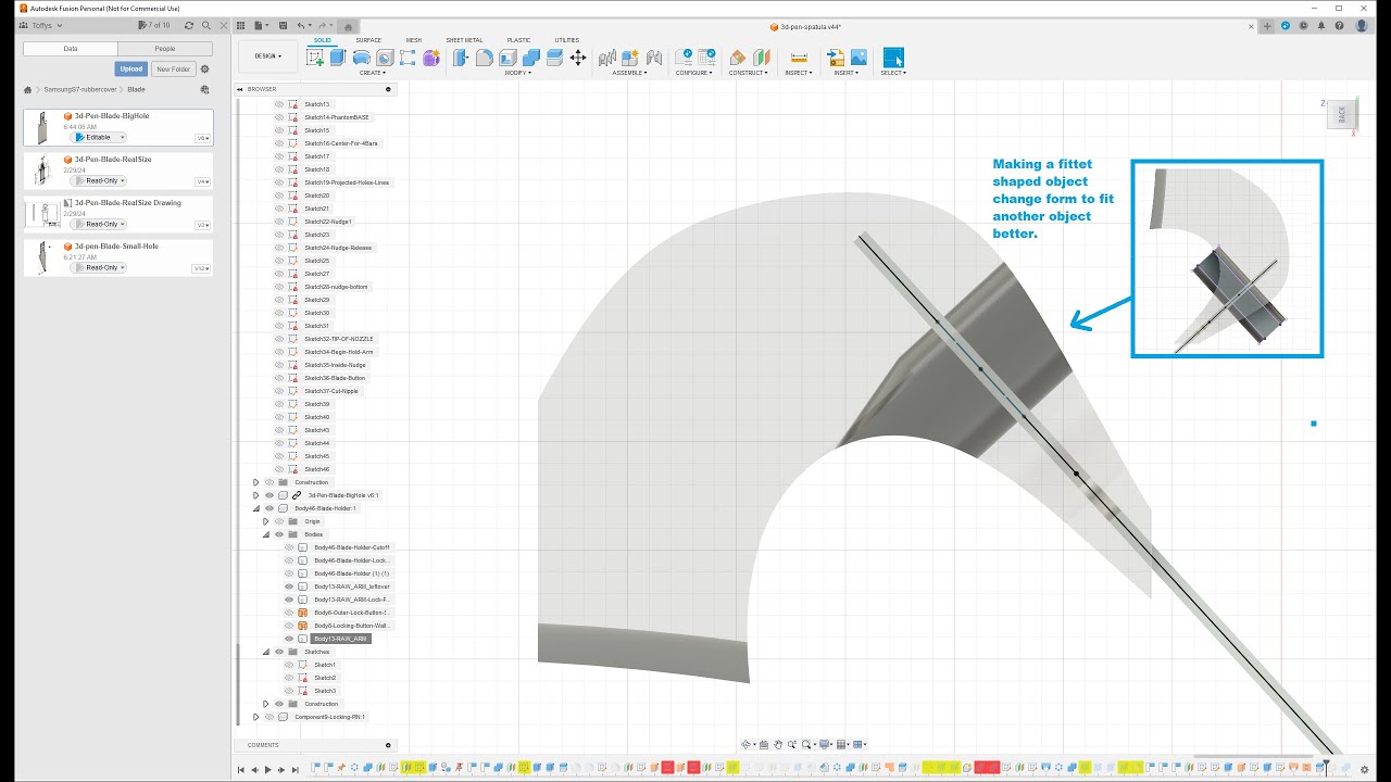 Fusion 360 - Changing shape of colliding /non-exiting object to fit ...