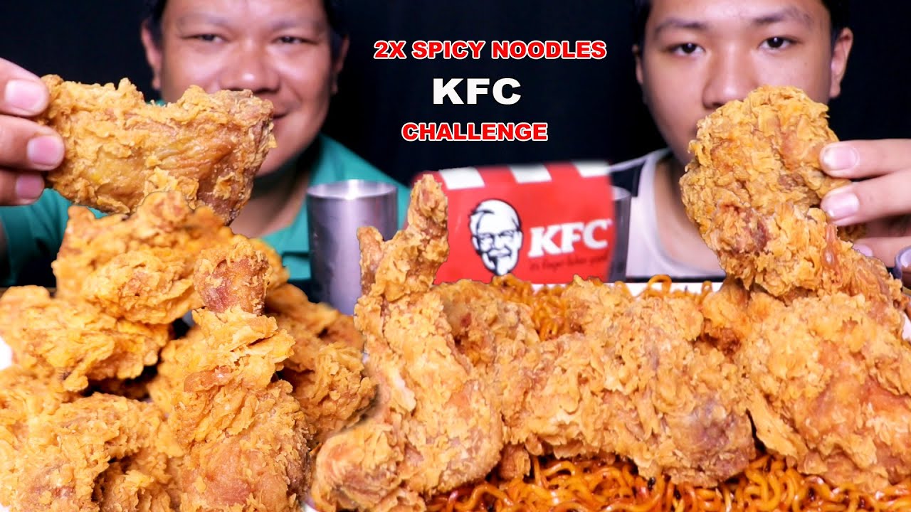 NEW 2X SPICY RAMEN NOODLES 🔥 WITH KFC 🍗 KENTUCKY FRIED CHICKEN | EATING ...