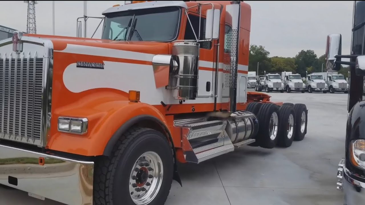 Kenworth W900 Orange White Semi Truck Full Walkaround Exterior and ...