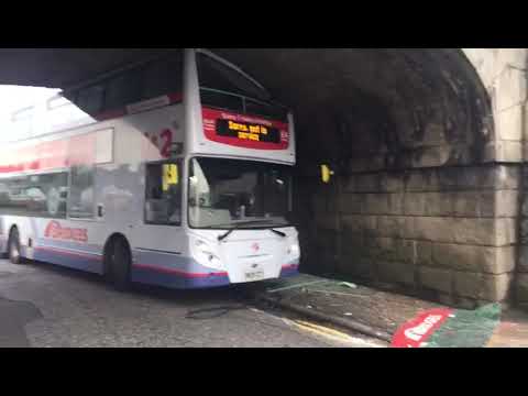 Road closed after bus gets wedged under historic Aberdeen bridge - YouTube