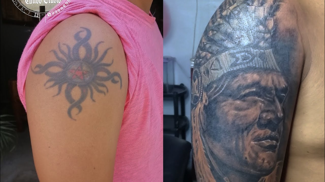 TATTOO COVER UP TIMELAPSE. Old Tribal to Apache Design - YouTube
