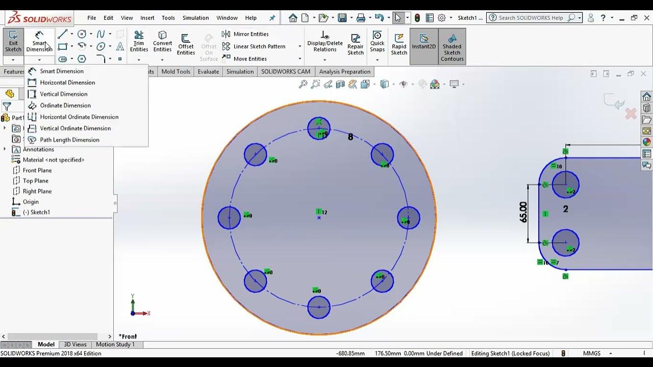 SolidWorks Tutorial - Linear - Circular Pattern (13) - تمارين علي أوامر برنامج السولدوركس ...