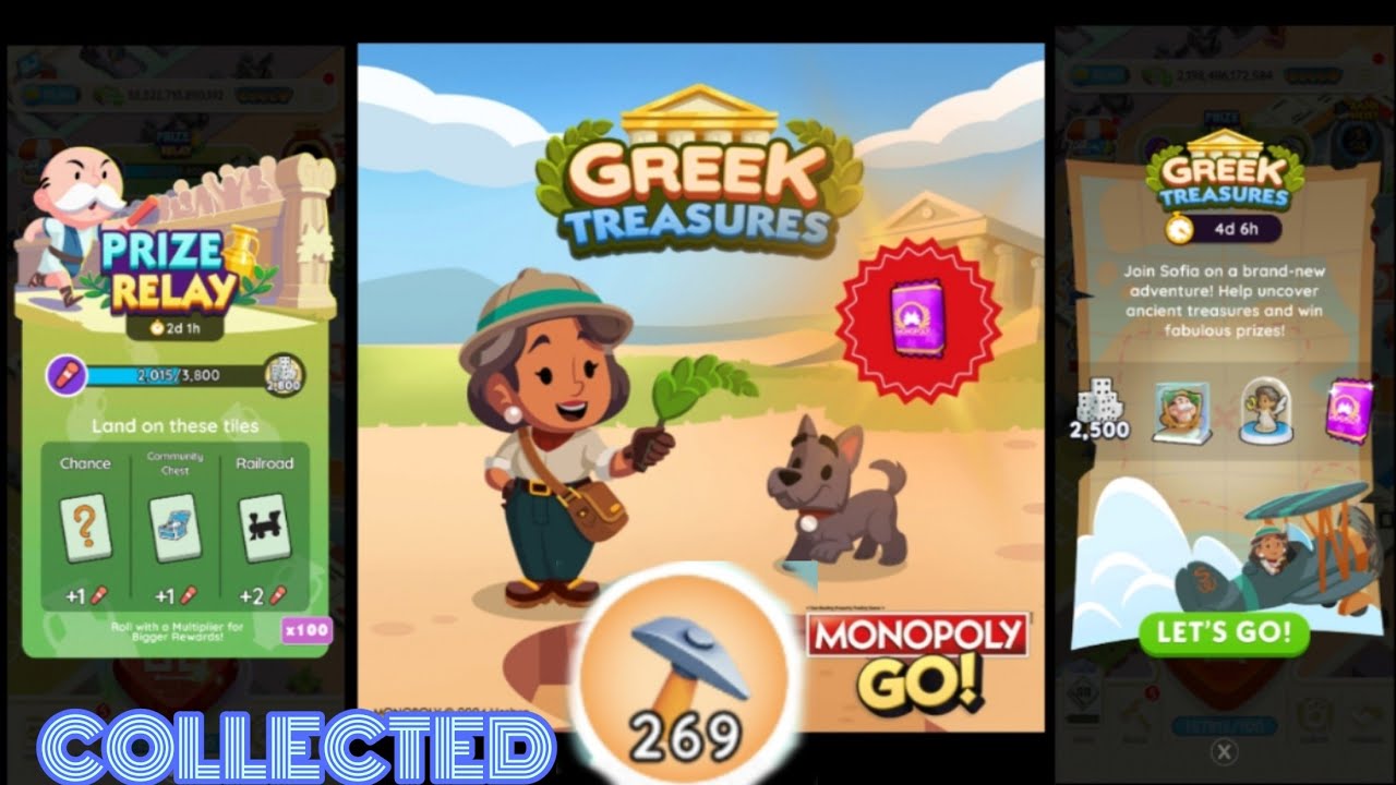 GREEK TREASURES Collecting 269 ⛏️ Pickaxe Monopoly go New Digging Event ...