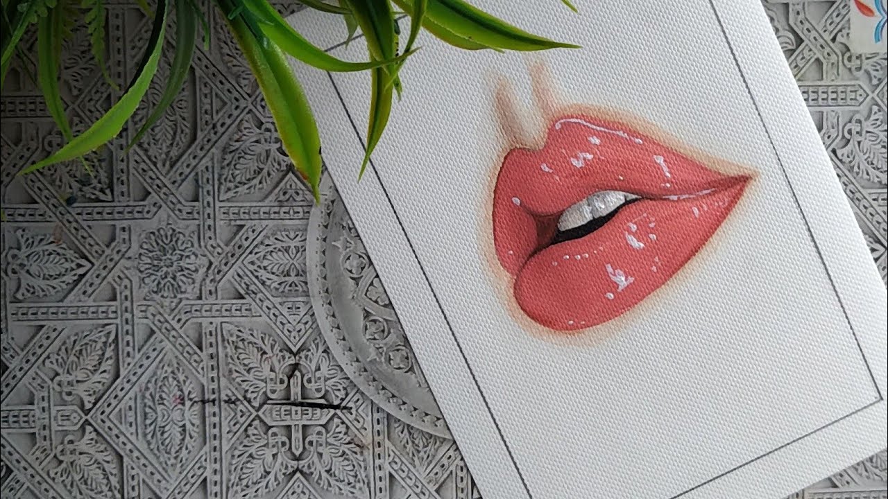 how to paint glossy lips 👄 in acrylic colours 🎨🖌️ #art - YouTube