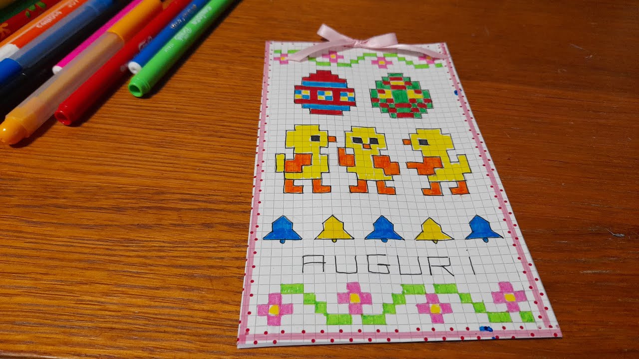pixel art e cornicette a quadretti# un bellissimo biglietto per pasqua ...