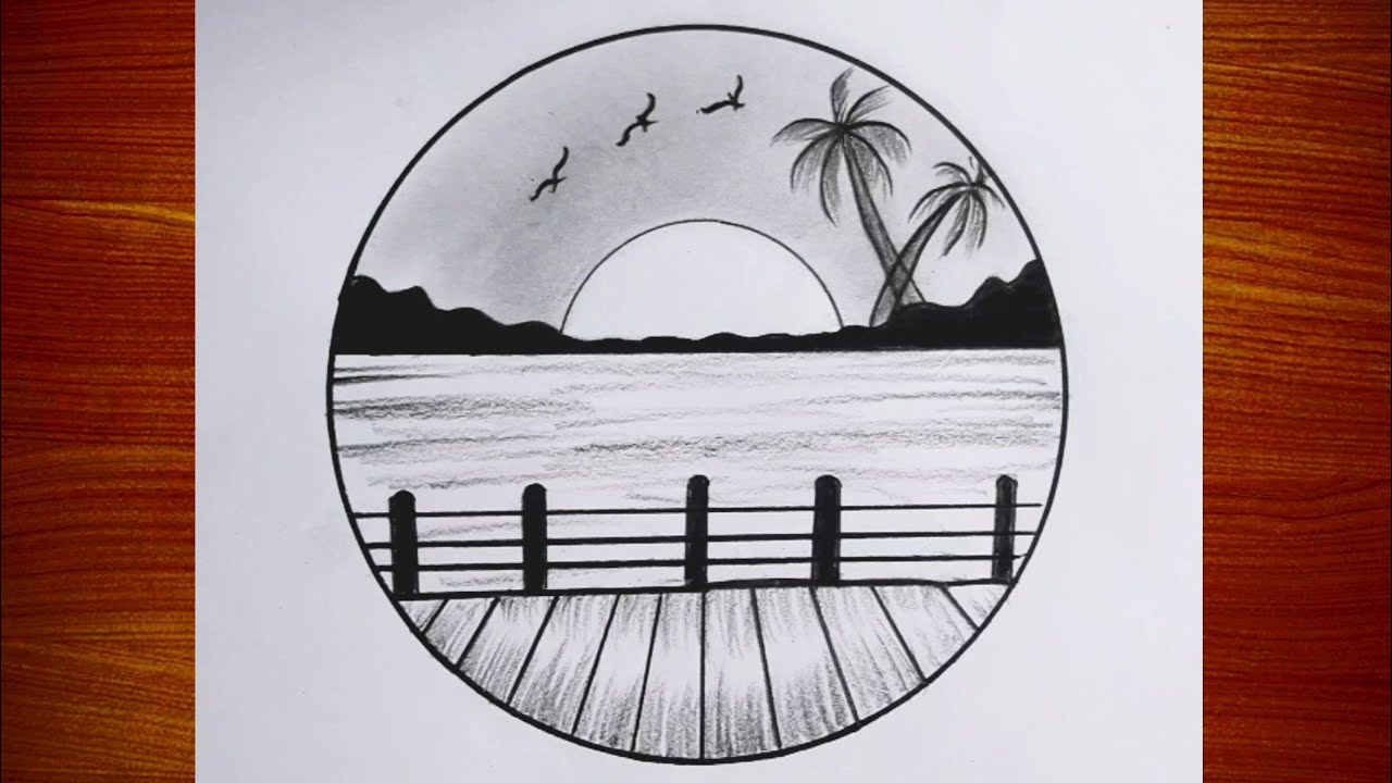 Easy circle scenery drawing /Easy drawing ideas for beginners/ How to ...