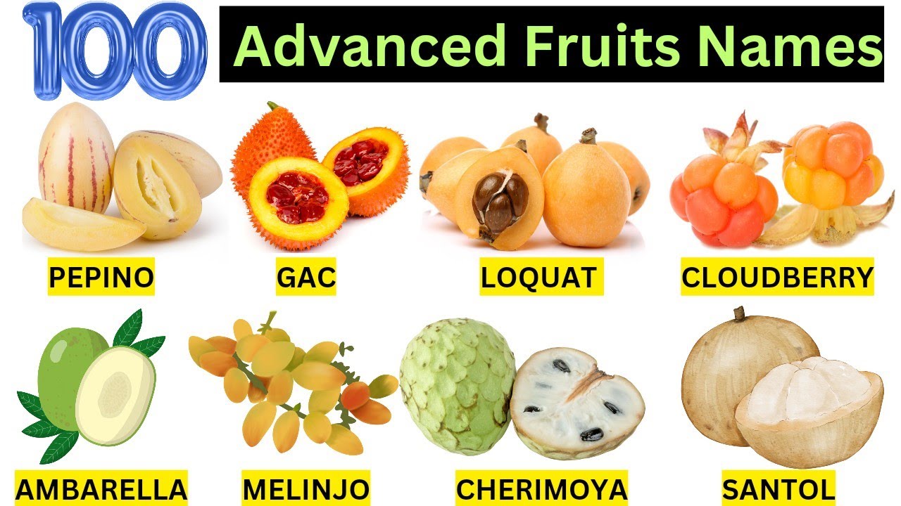 100 Advanced Fruits Names | fruits names with pictures| vocabulary ...