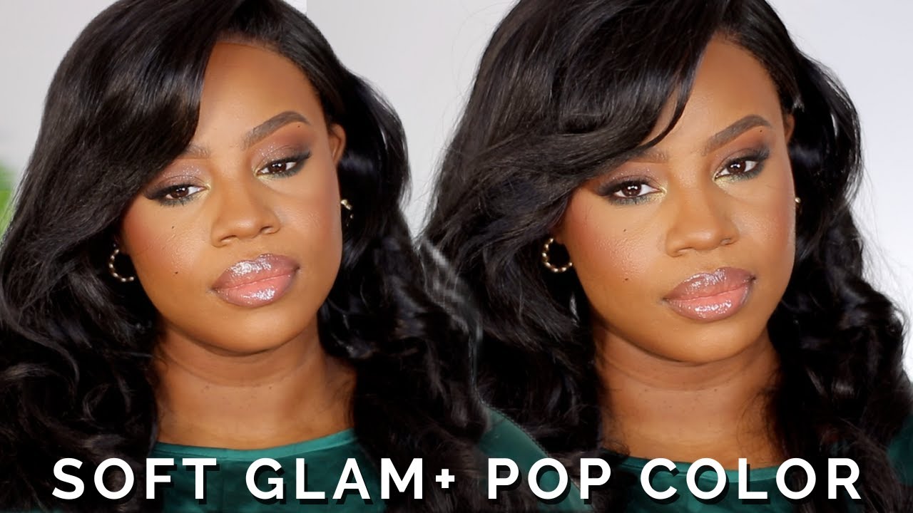 Soft Glam Green Pop of Color Makeup Tutorial | Brown Skin & Dark Skin ...