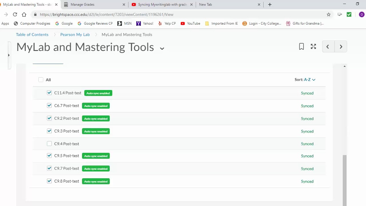 Syncing Mywritinglab with Brightspace gradebook - YouTube