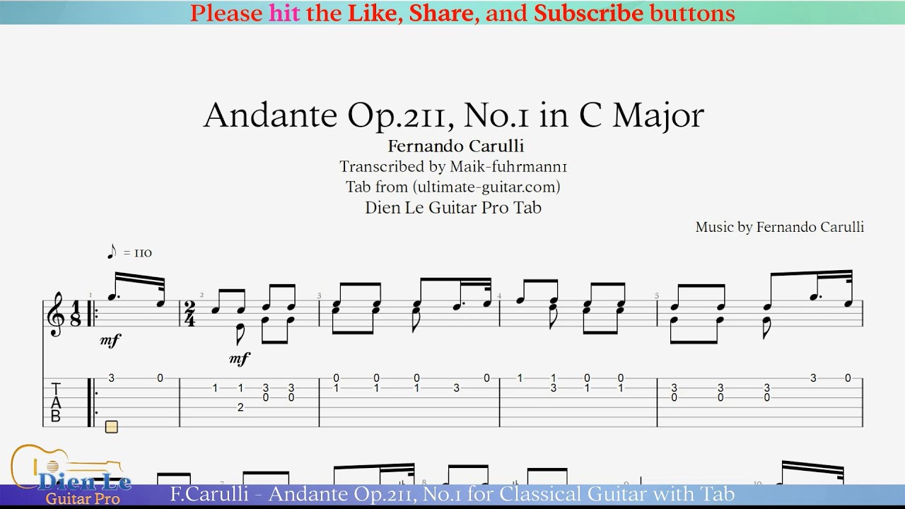 F.Carulli - Andante Op.211, No.1 for Classical Guitar with Tab - YouTube