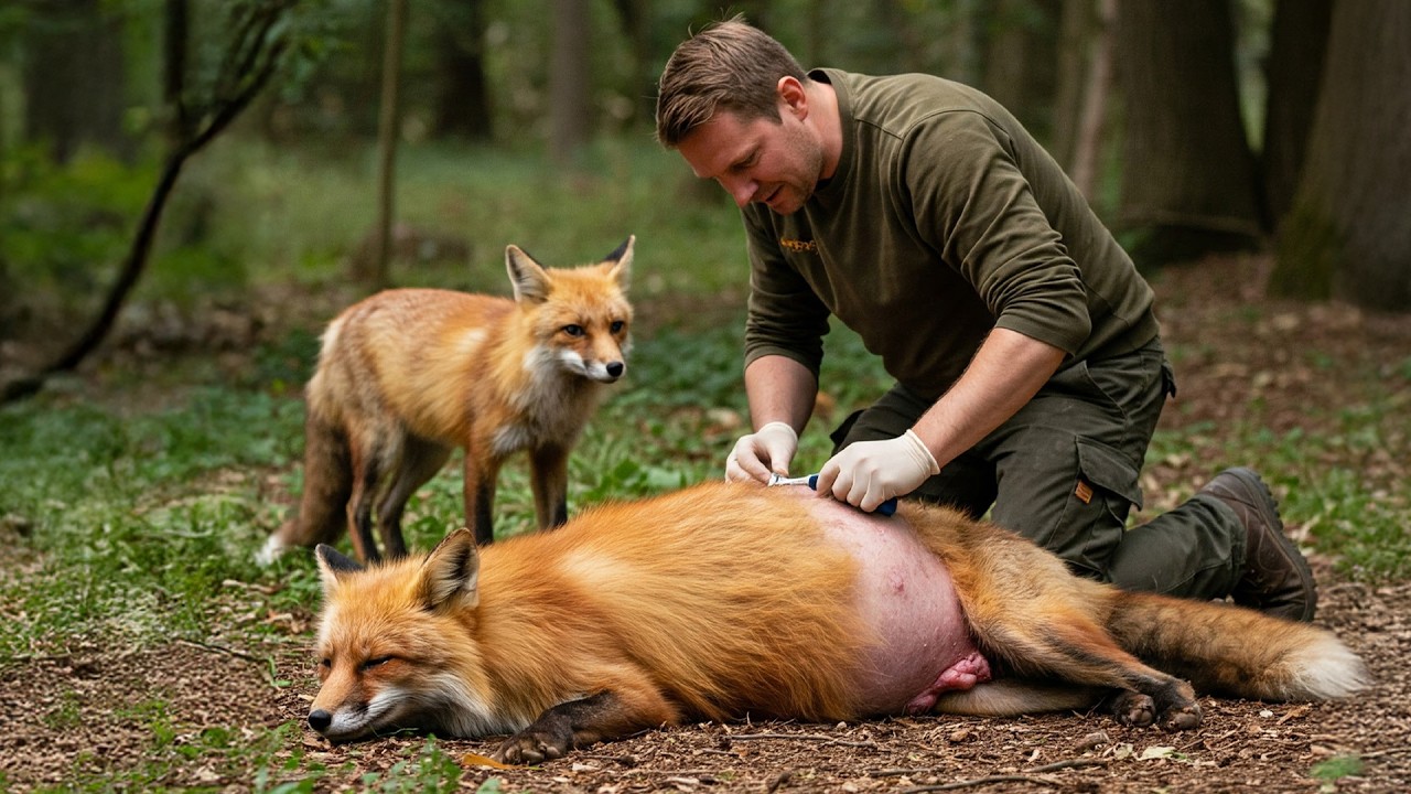 Man helps pregnant female fox give birth, a few minutes later something ...