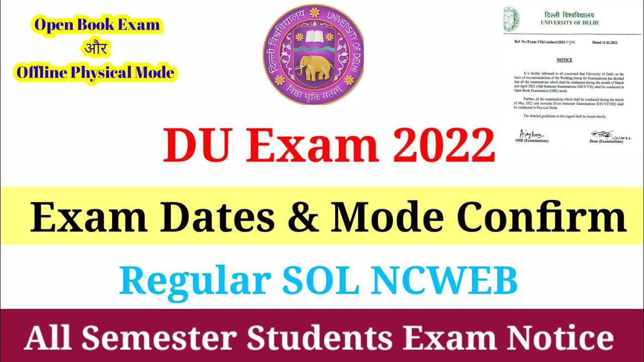 DU Exam Notice 2022 | DU SOL NCWEB | All Semester Students | OBE ...
