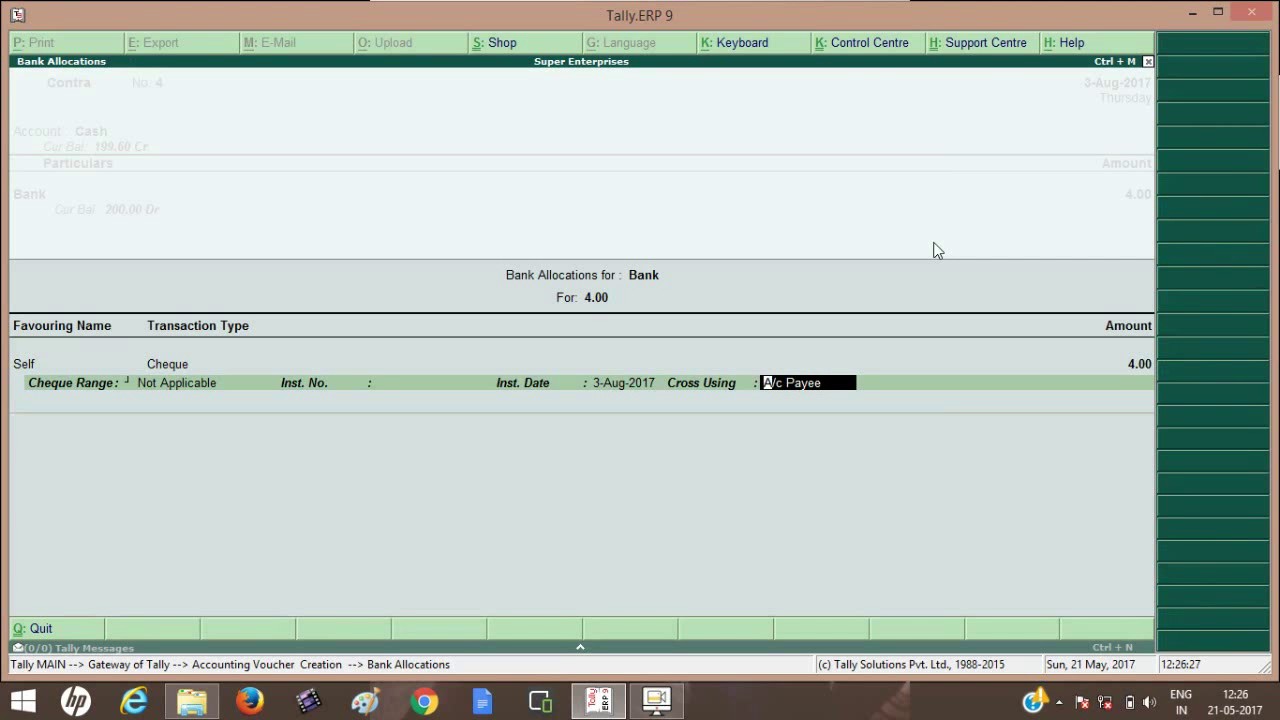 use of contra voucher | bank deposit and withdrawl entry in tally ...