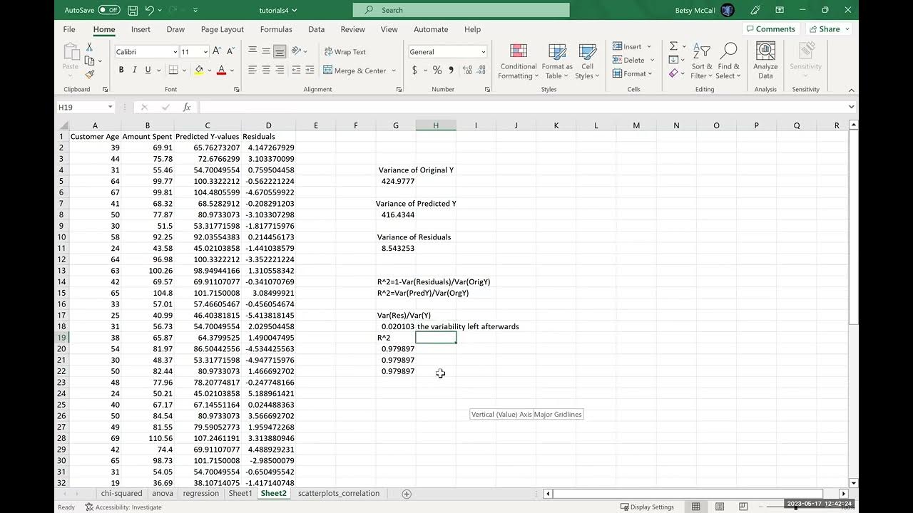 Calculating and Interpreting the Coefficient of Determination (R-squared) in Excel - YouTube