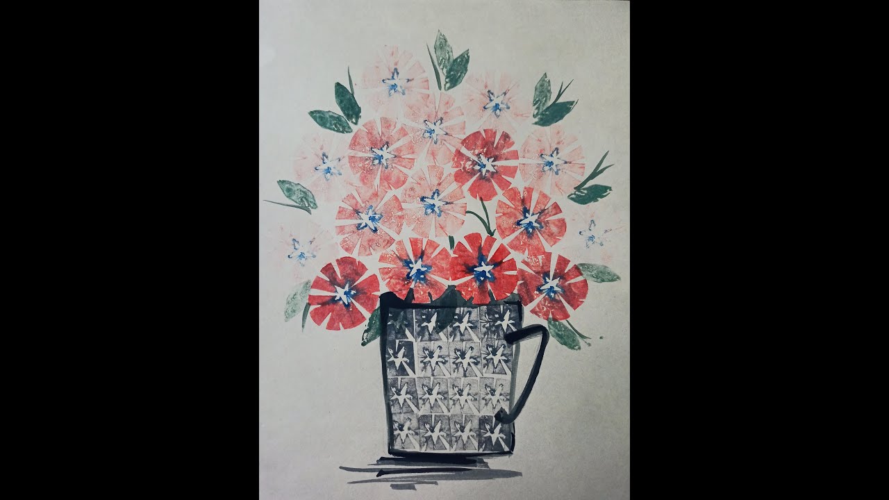 Block Print Technique :Potato Print : Flower Pot - YouTube