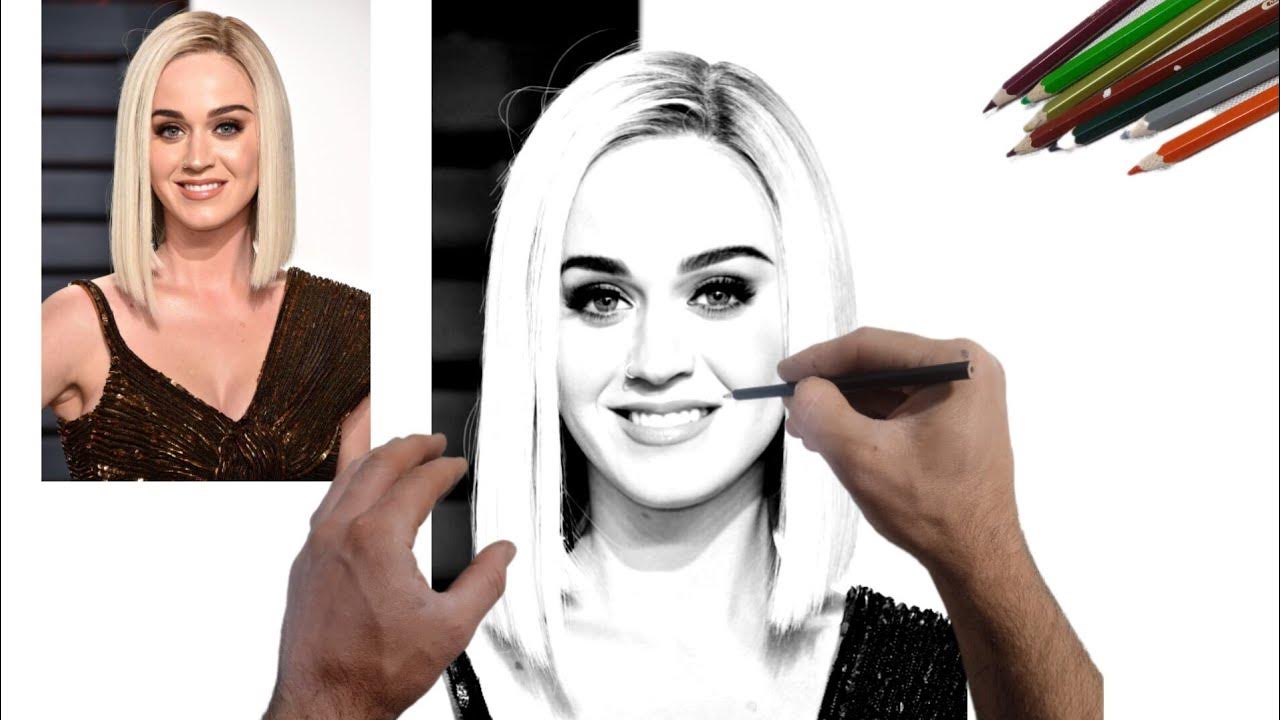 how to draw Katy Perry best singer very easy step by step - YouTube