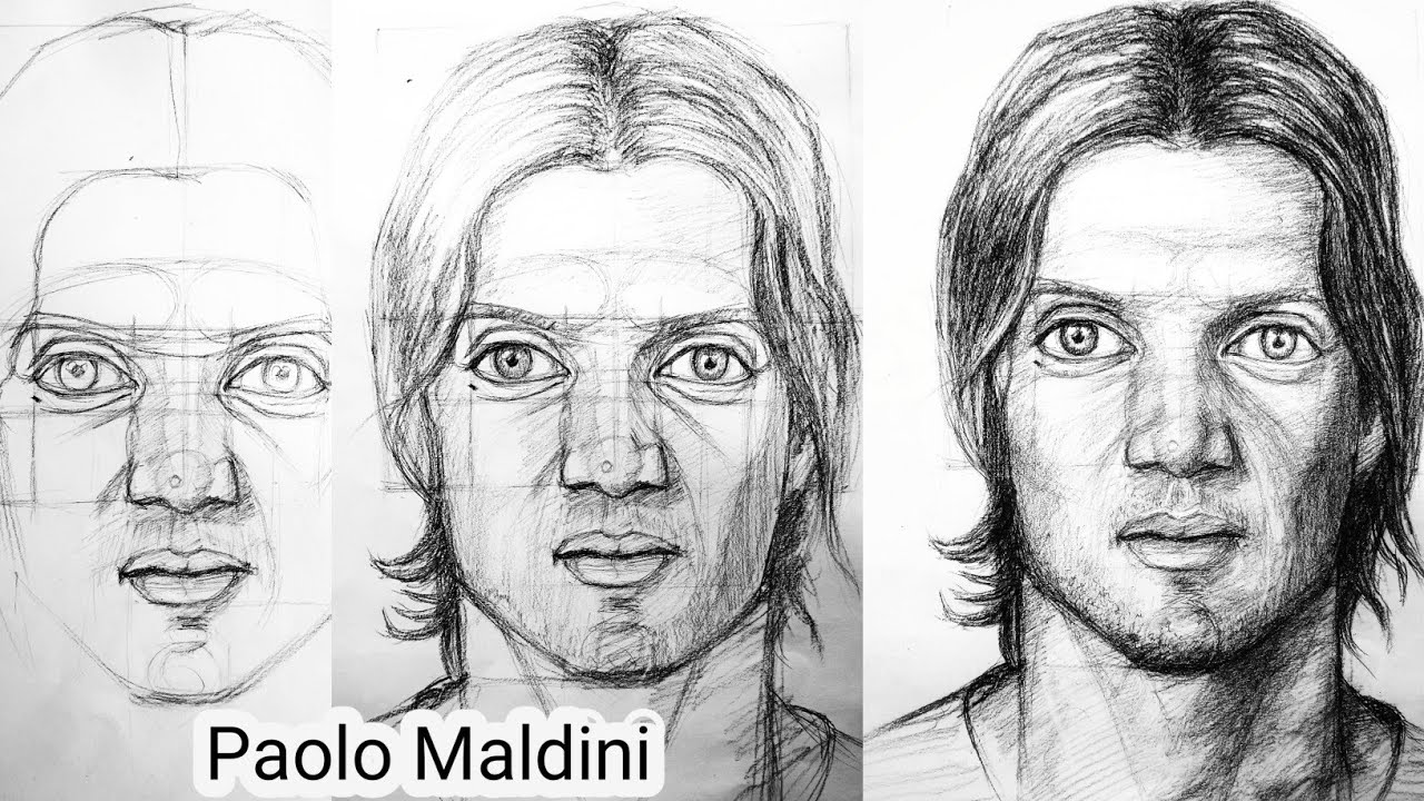 Paolo Maldini face drawing step by step - YouTube