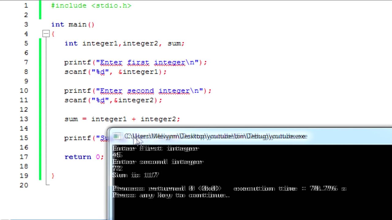 2 C Program For Adding Integers Arithmetic Operators In C Youtube