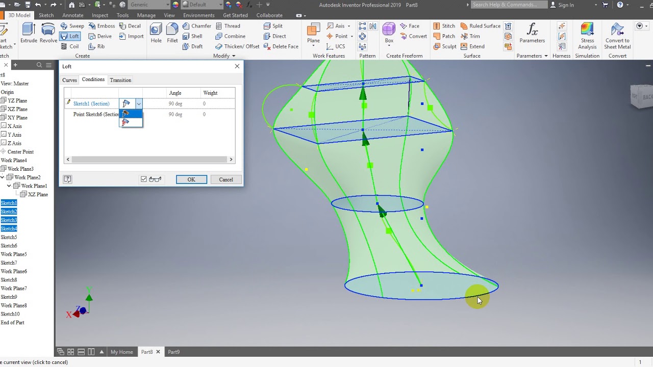 Hướng dẫn sử dụng lệnh Loft trong Inventor 2019 - YouTube