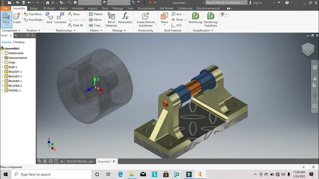 Inventor Assembly of Roller Bracket Part Design. - YouTube