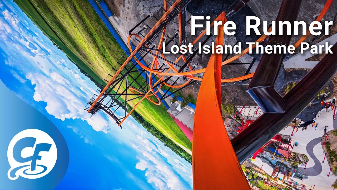 Fire Runner back seat on-ride 4K reverse POV Lost Island Theme Park ...