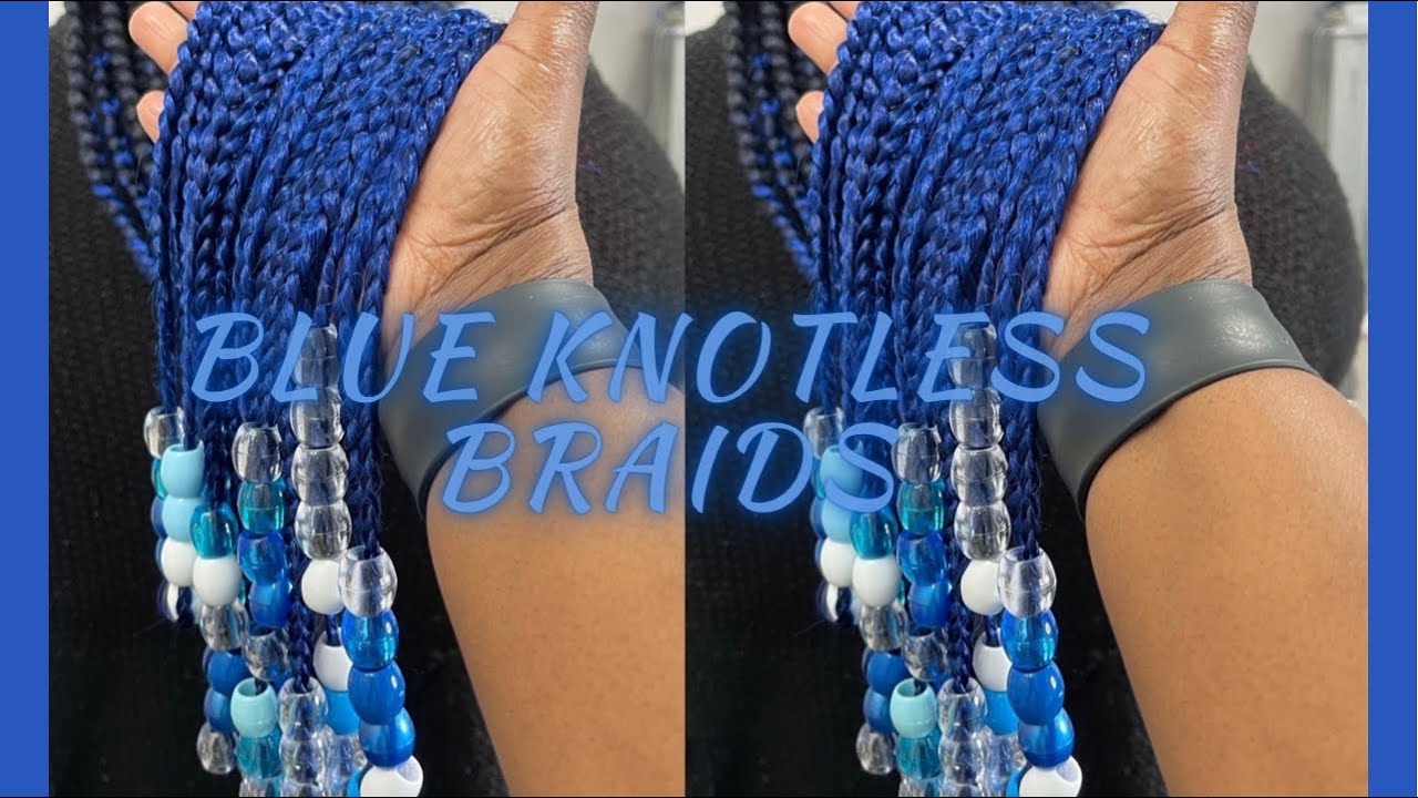 BLUE BRAIDS WITH BEADS | LARGE KNOTLESS BOX BRAIDS | OUTRE BRAIDING ...