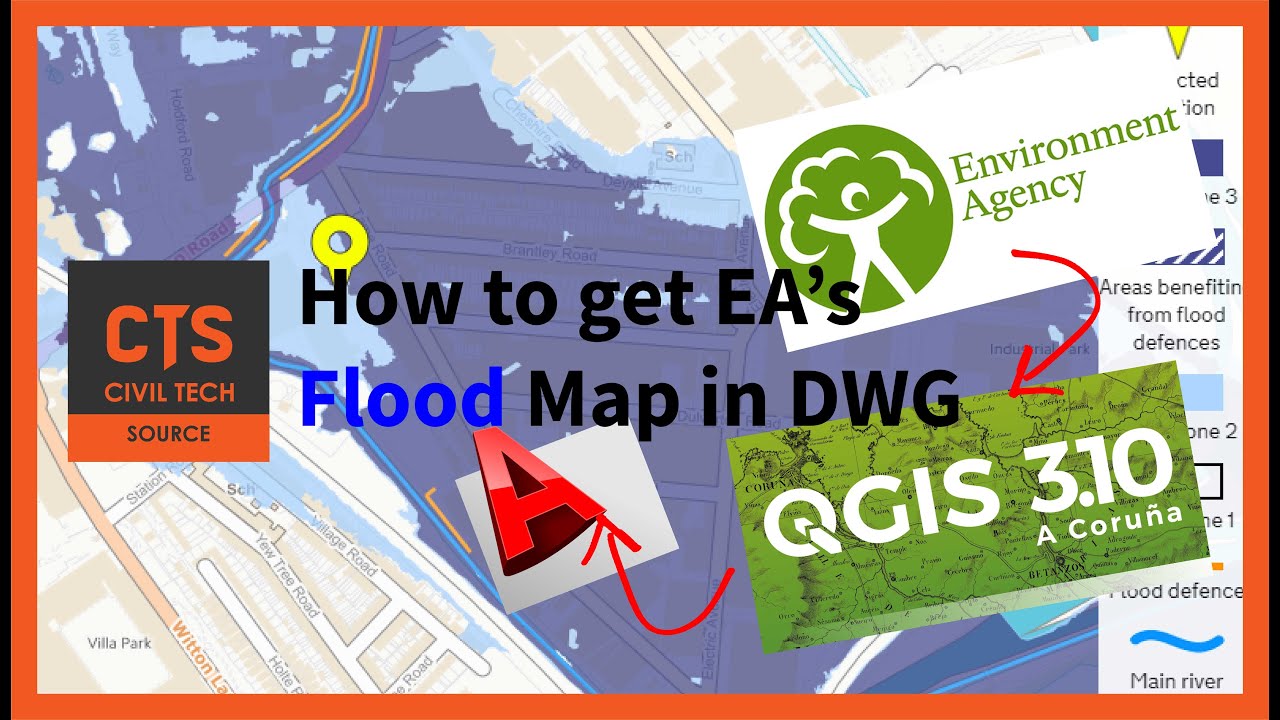 How to get EA Flood Zone map in AutoCAD (QGis) - YouTube