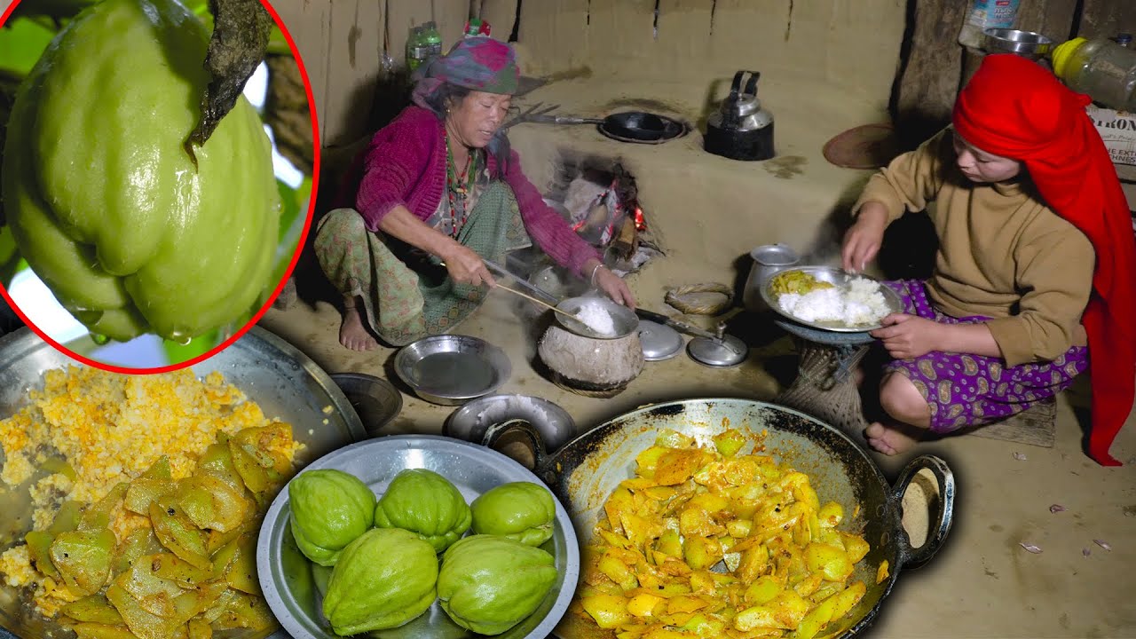 Squash Recipe Rice Cooking & eating in Nepali village kitchen || nepali ...
