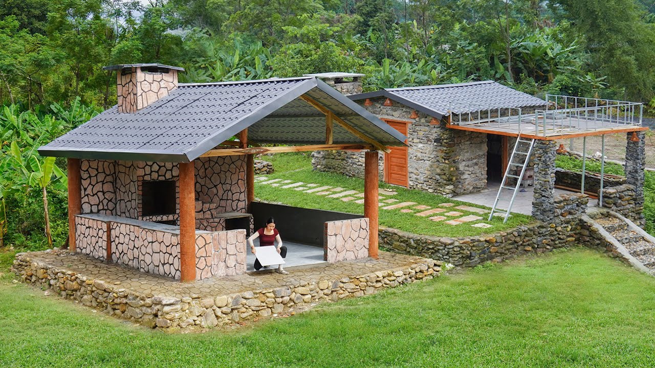 Building Beautiful Kitchen with Large Stove And Chimney - Pour Concrete ...