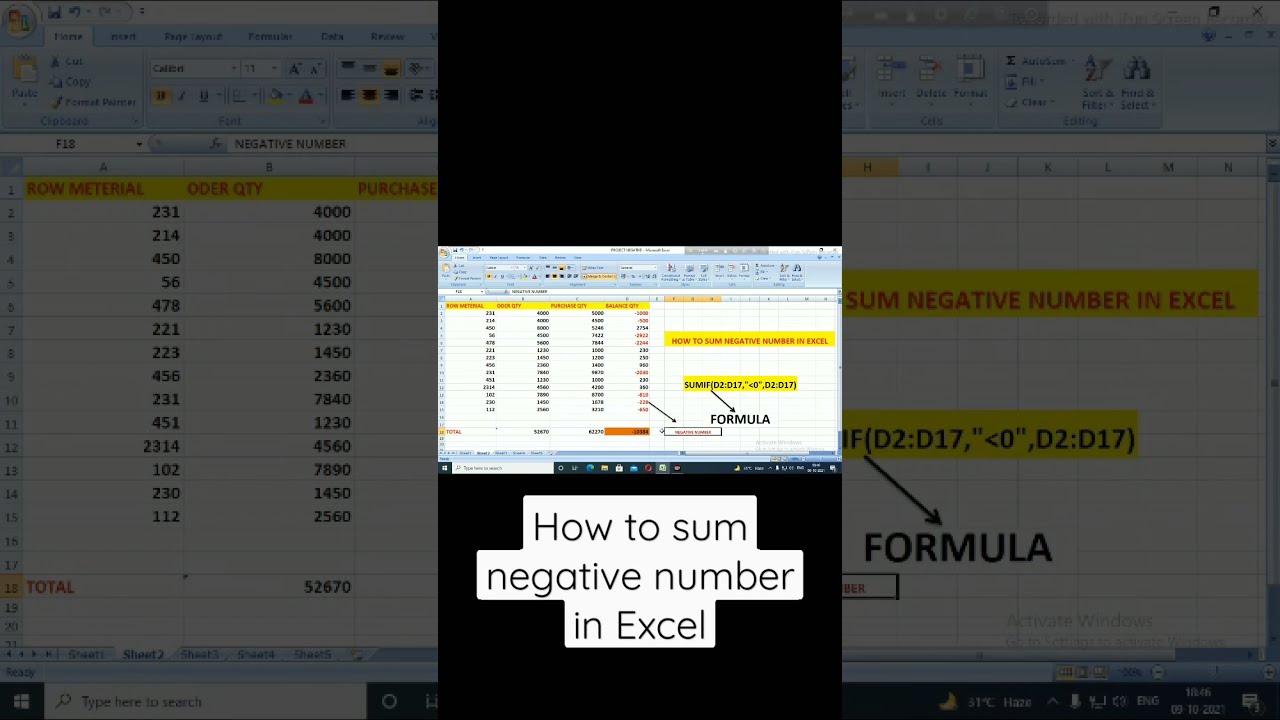 How To Sum Negative Number In Excel excel exceltutorial YouTube How To Sum Negative Number In Excel excel exceltutorial YouTube
