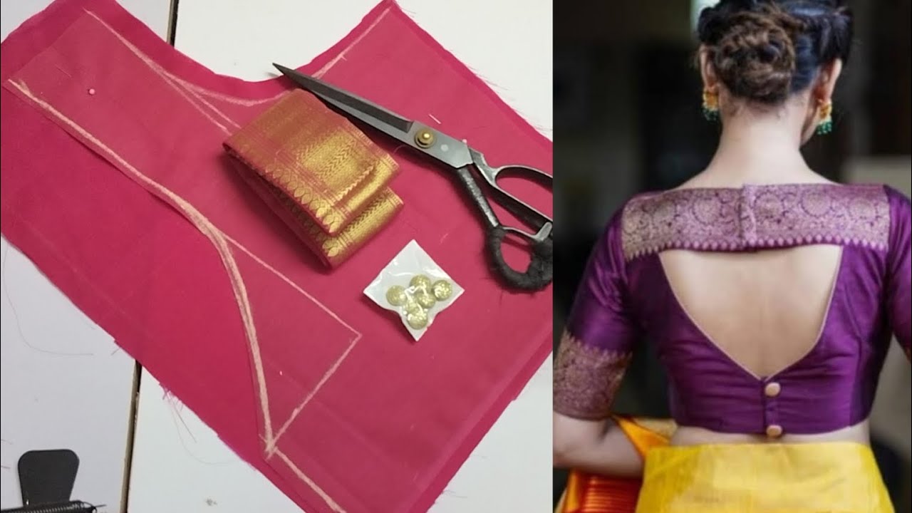 Front and back V neck blouse design cutting and stitching||38 size ...
