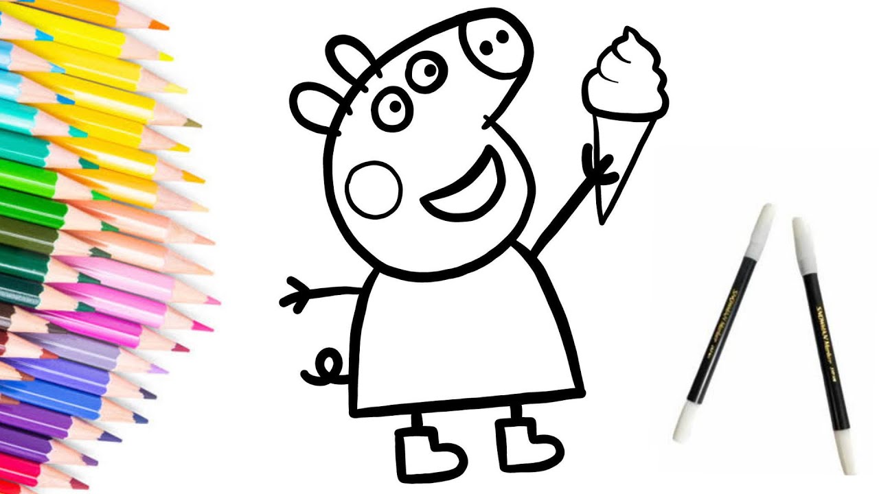 Menggambar dan mewarnai peppa pig dengan es krim untuk anak anak ...