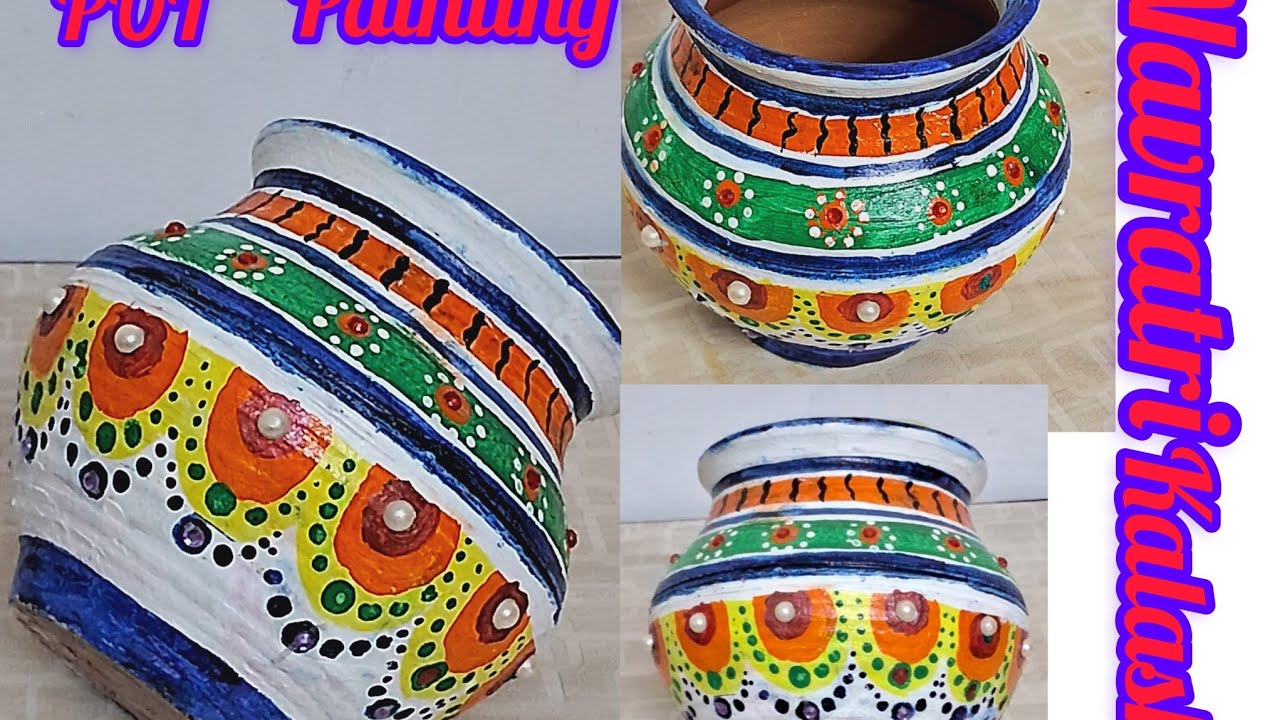 Beautiful pot painting/Navratri kalash decoration/Diwali Puja kalash ...