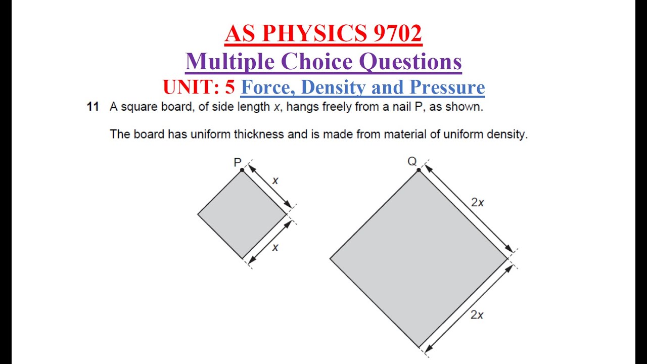 CAIE AS PHYSICS 9702 Force, Density and Pressure [MCQs] #Part 5 - YouTube