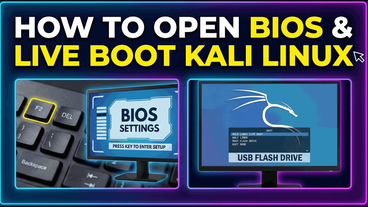 How to open BIOS setting and live bootable USB in kali linux. - YouTube