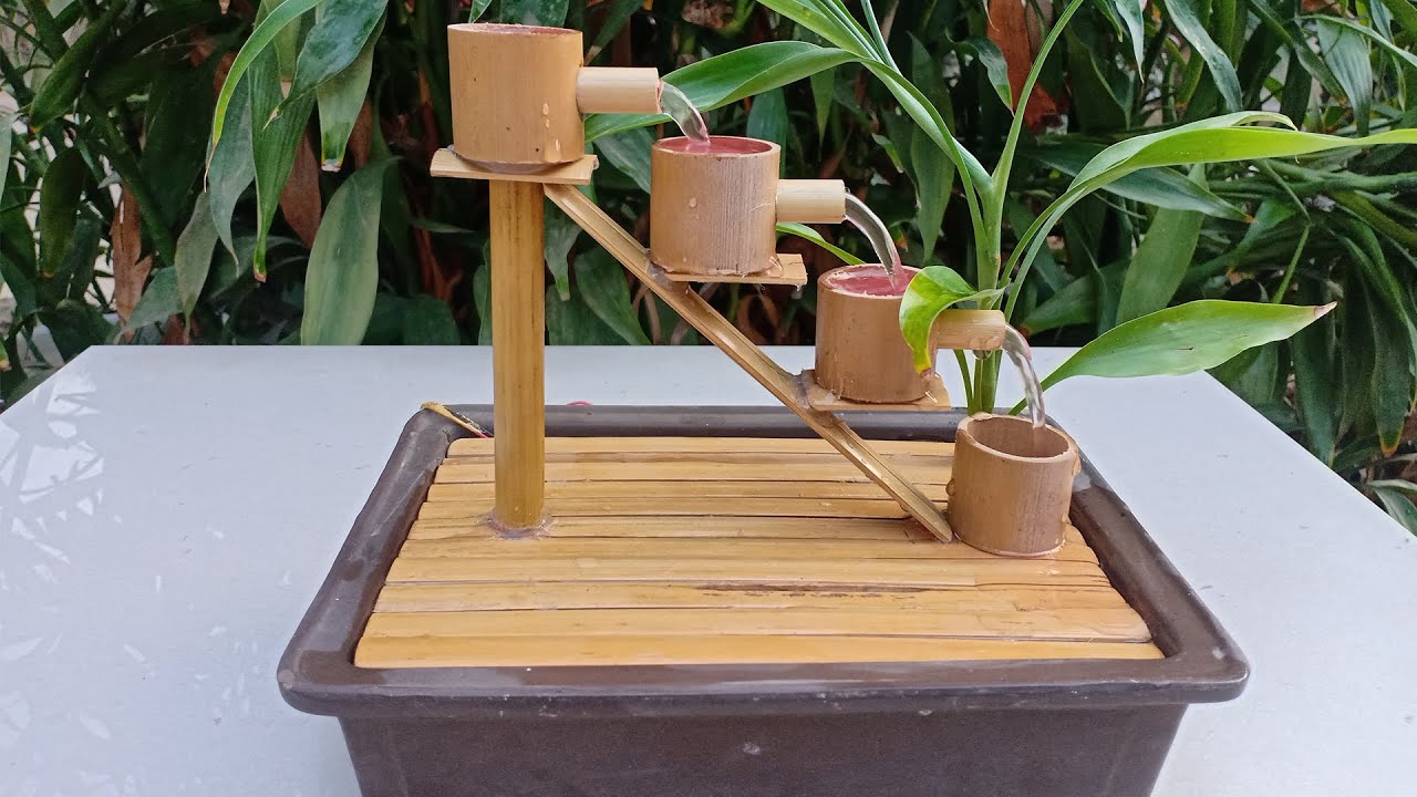 how to make Beautiful Bamboo Water Fountain 4 Floors Style - YouTube