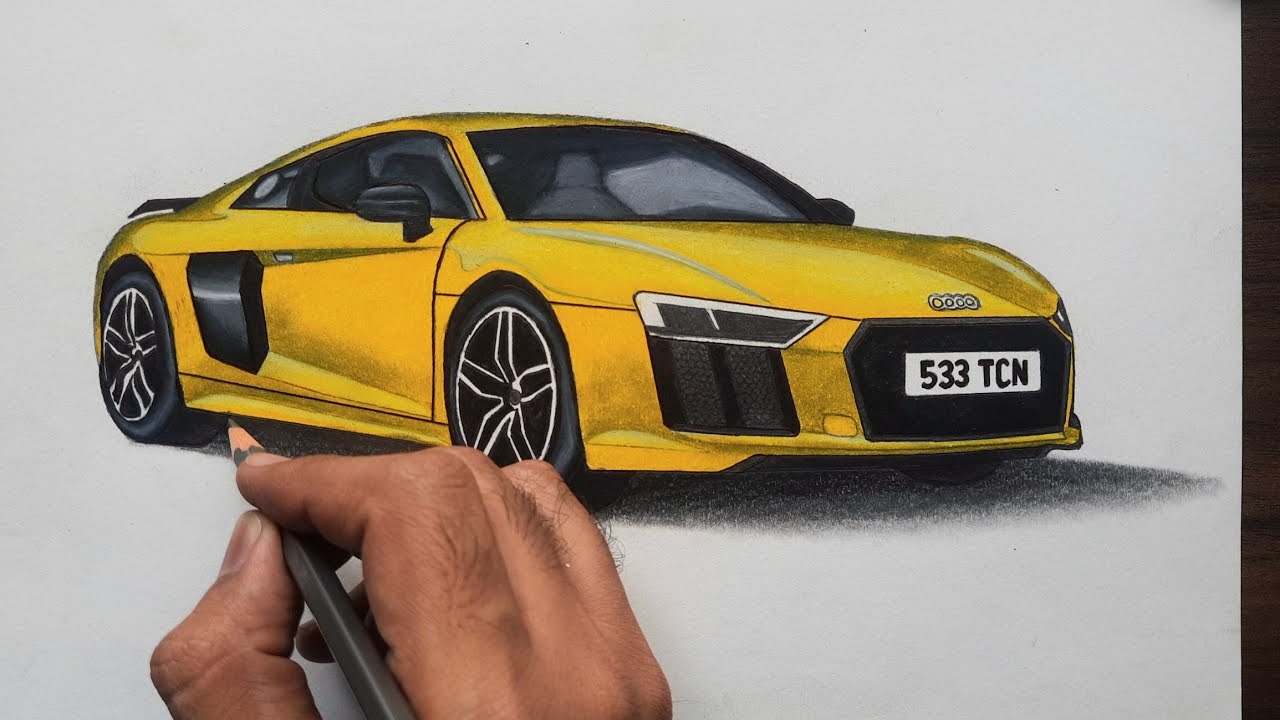 Drawing the Attractive Audi R8 car - YouTube