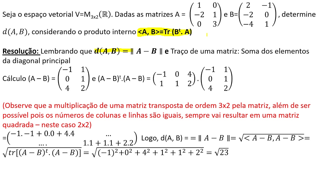 DISTÂNCIA PRODUTO INTERNO - MATRIZES - YouTube