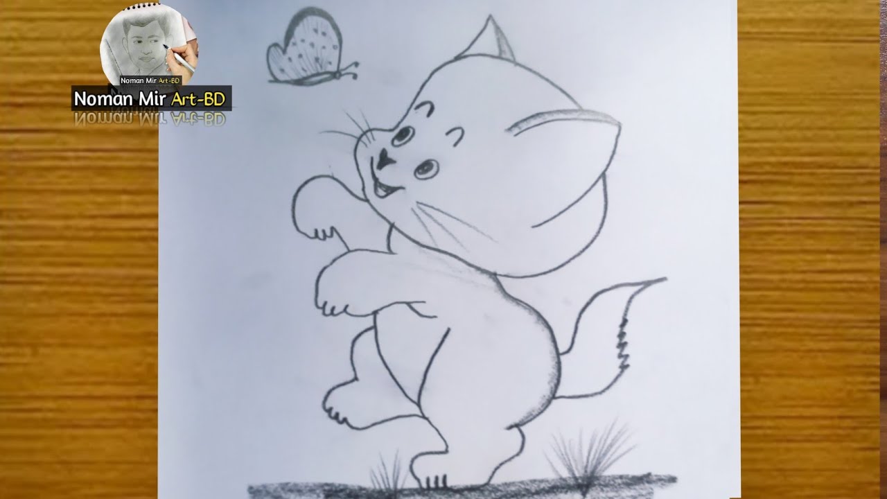 How to draw a cat with butterfly step by step pencildrawing ...