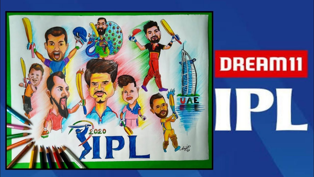How to draw Dream 11 IPL Captains cartoon|8IPL captains drawing for ...