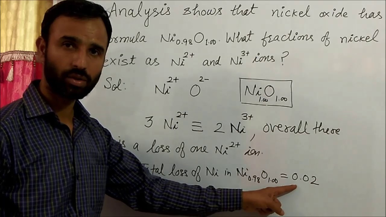 solid state | L10 | Nickel oxide exist as Ni0.98 O 1.00. What fraction ...