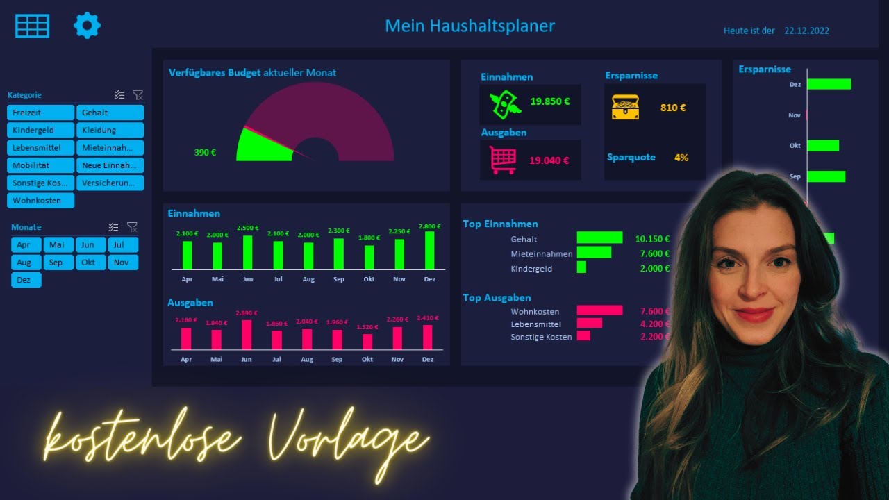 Ultimativer Excel HAUSHALTSPLANER m. Dashboard inkl. kostenloser ...
