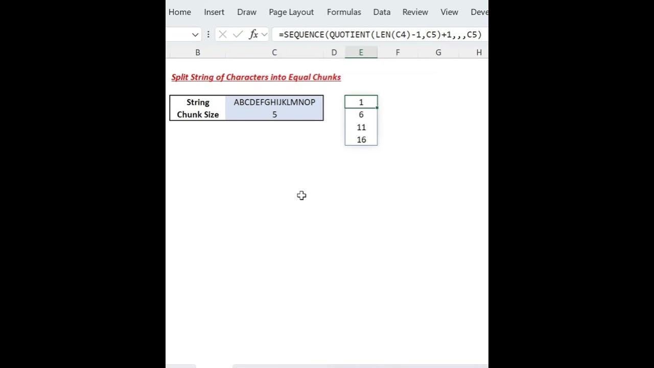 Dynamically Split String of Characters into Equal Chunks using Excel Functions - YouTube