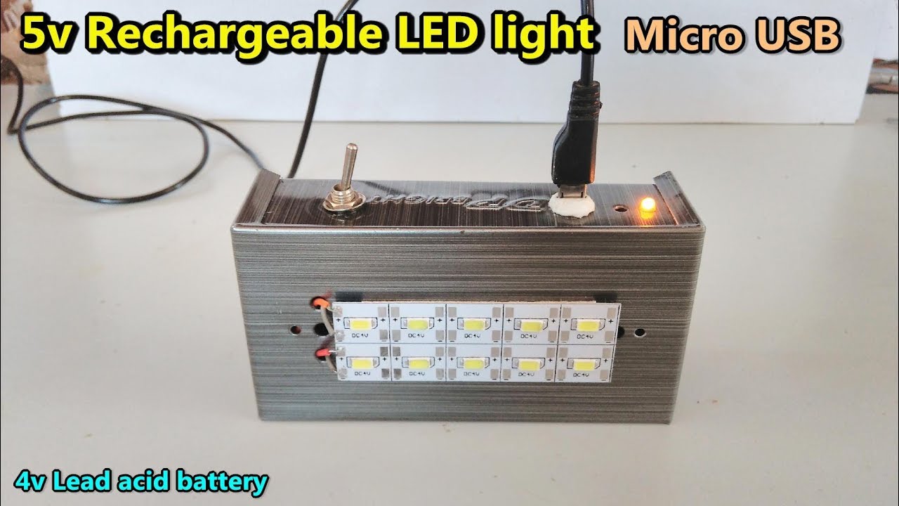 5v Micro USB Rechargeable LED Light Using 4v 1Ah Lead acid Battery with ...