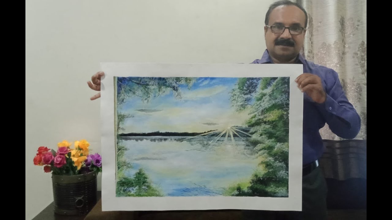 Lake side view Scenery Drawing with Acrylic Colour By Vinod Art Gallery ...