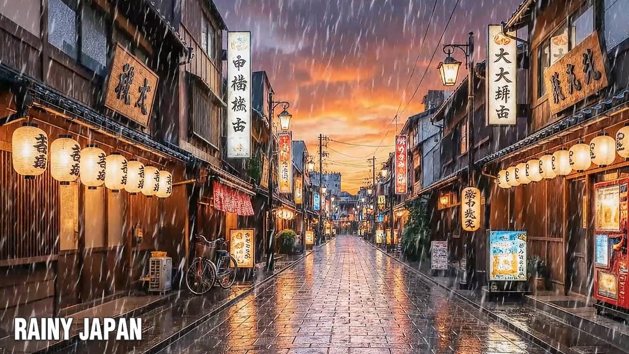 Rainy Japanese Street at Sunset Warm Lo-Fi Chill Beats with Traditional ...