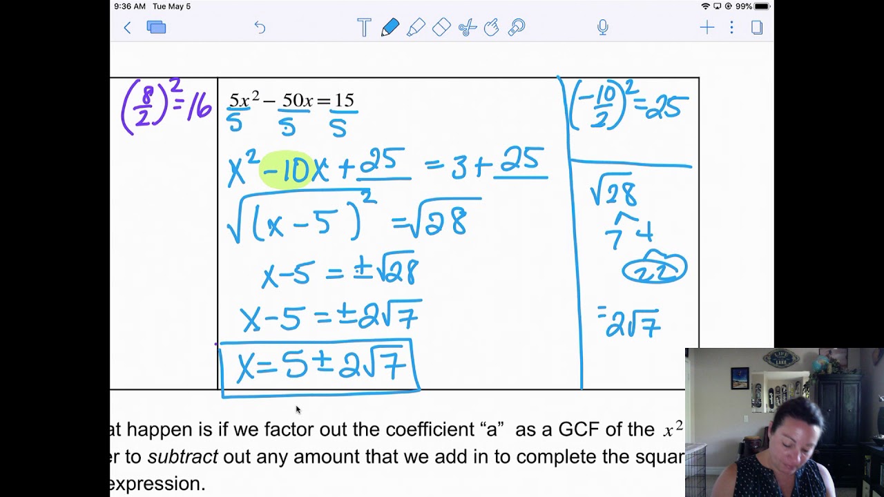a not equal to 1, Completing the Square - YouTube